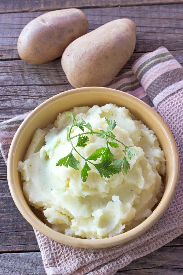 Mashed Potatoes in Ceramic Bowl on Table Stock Photo - Image of mashed ...