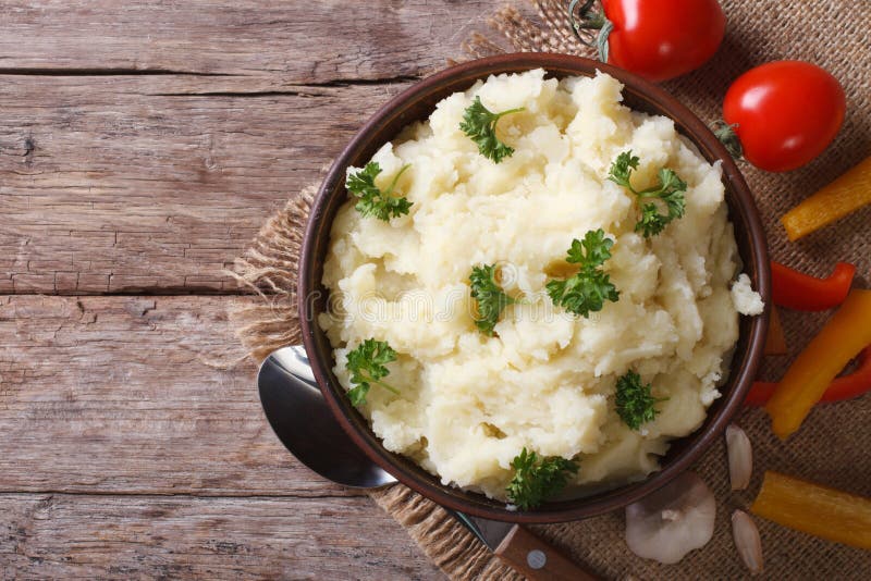 Mashed Potatoes with Parsley Closeup. Horizontal Top View Stock Photo ...