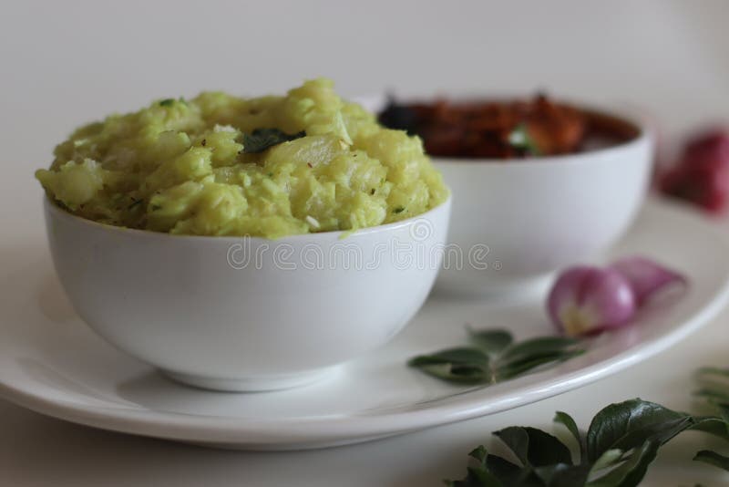 Mashed Tapioca Served with Pomfret Fish Curry. Boiled and Strained ...