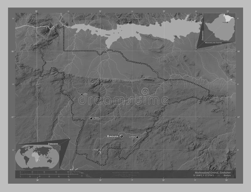 Mashonaland Central, Zimbabwe. Grayscale. Labelled Points of Cit Stock ...