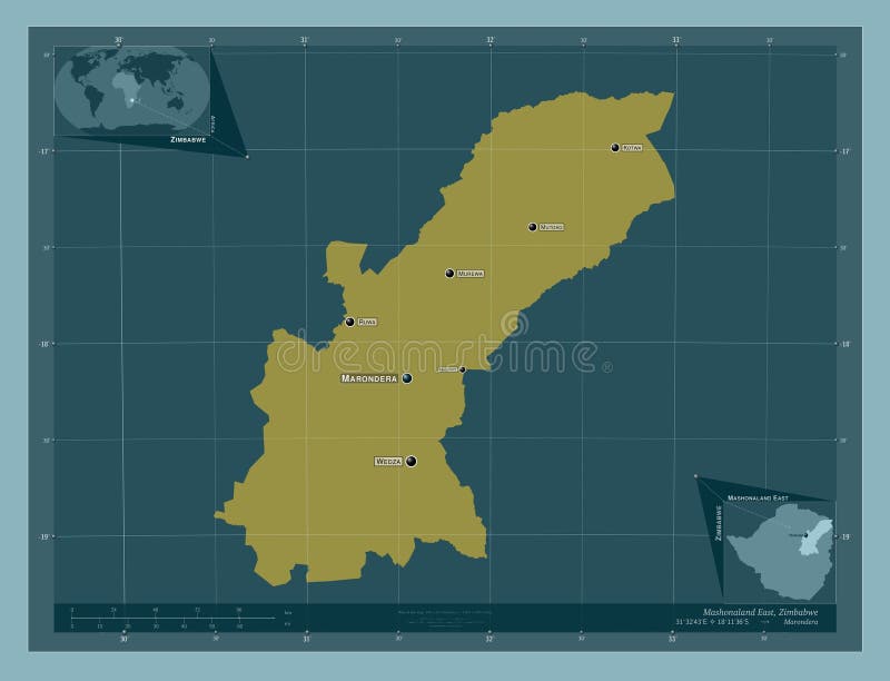 Mashonaland East, Zimbabwe. Solid. Labelled Points of Cities Stock ...