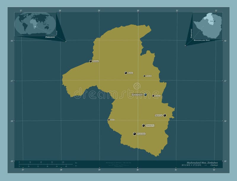 Mashonaland West, Zimbabwe. Solid. Labelled Points of Cities Stock ...