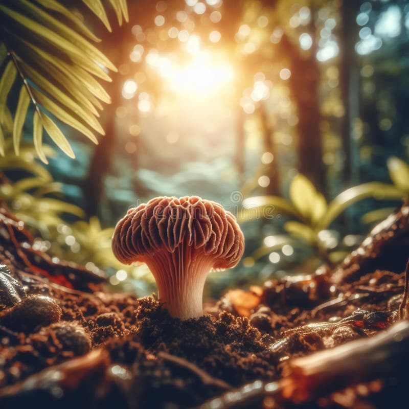 Mashroom in jungle stock illustration. Illustration of evening - 331555745