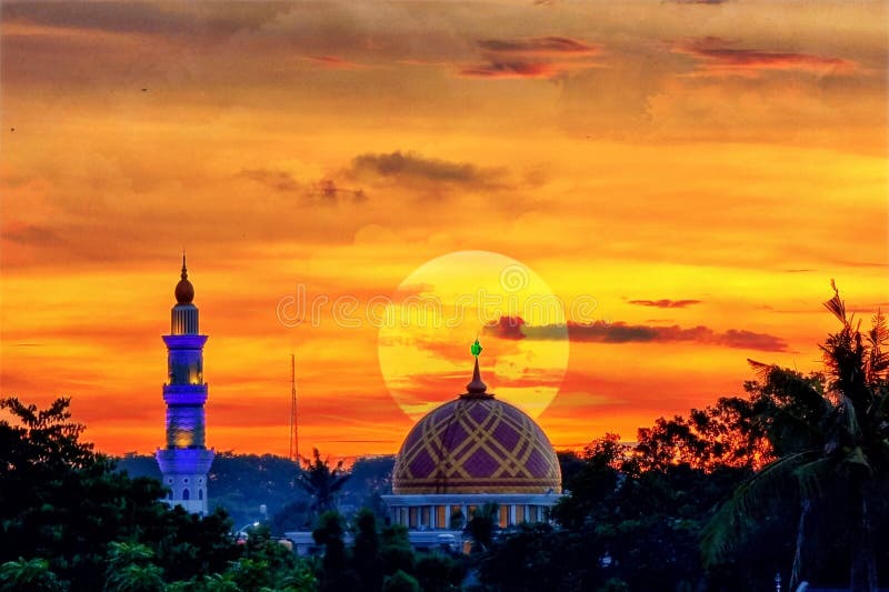 A Masjid Mosque Againts Magrib Sunset Moment Background Stock Photo ...