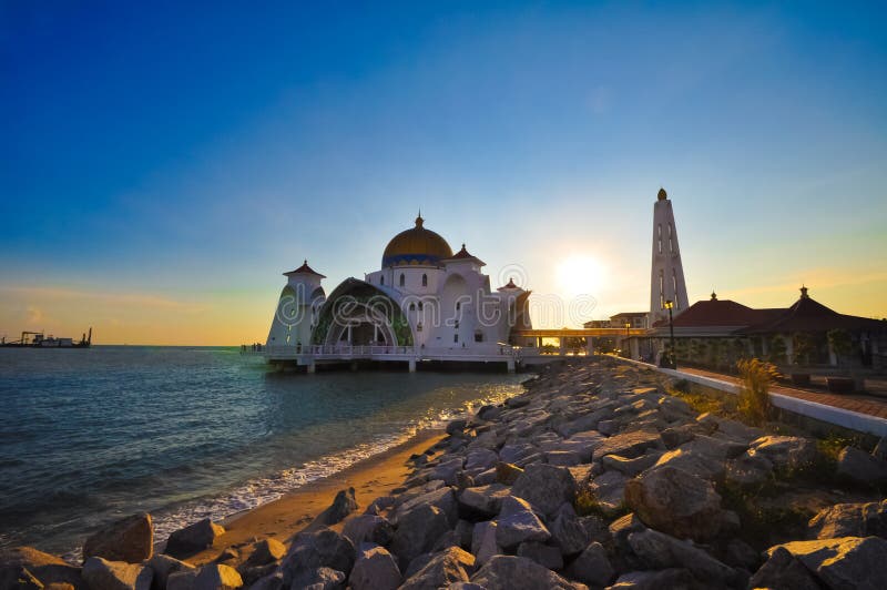 Masjid selat melaka stock image. Image of strait, arab - 24862891