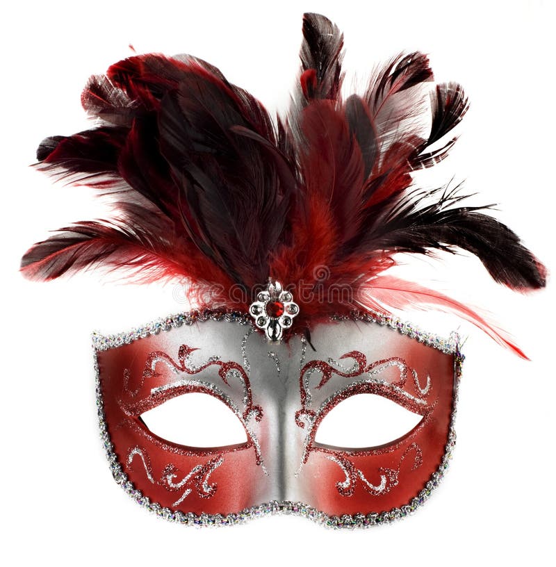 Red and Golden Mask with Black Feathers (Venice) Stock Image - Image of ...