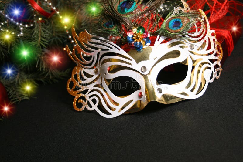 Red Carnival Mask with Confetti and Streamer Stock Photo - Image of ...