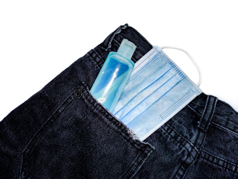 Mask and Alcohol in Jeans Pocket Stock Photo - Image of azure, jeans ...