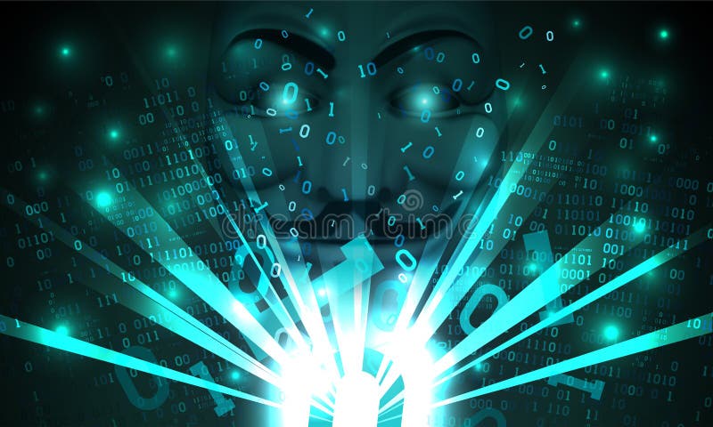 Mask Anonymous Computer Hacker on Blue Background with Hacked Binary Code. Anonymous Hacker ...