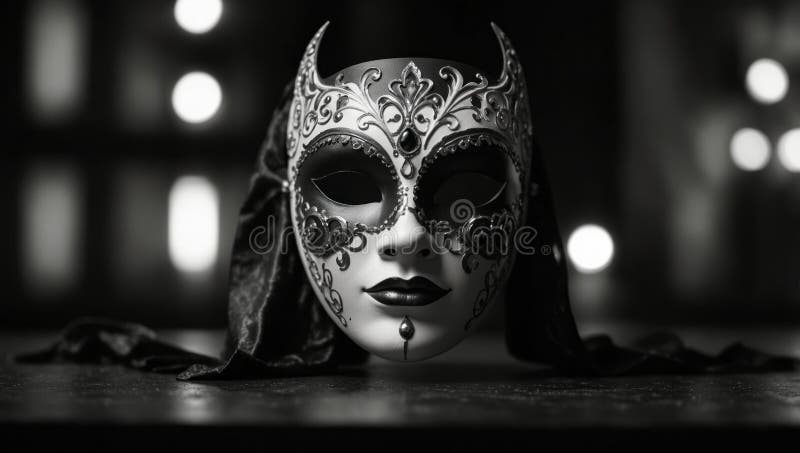Mask in Black, White Opera Mask Abandon on Dark Stage, Halloween, Copy ...