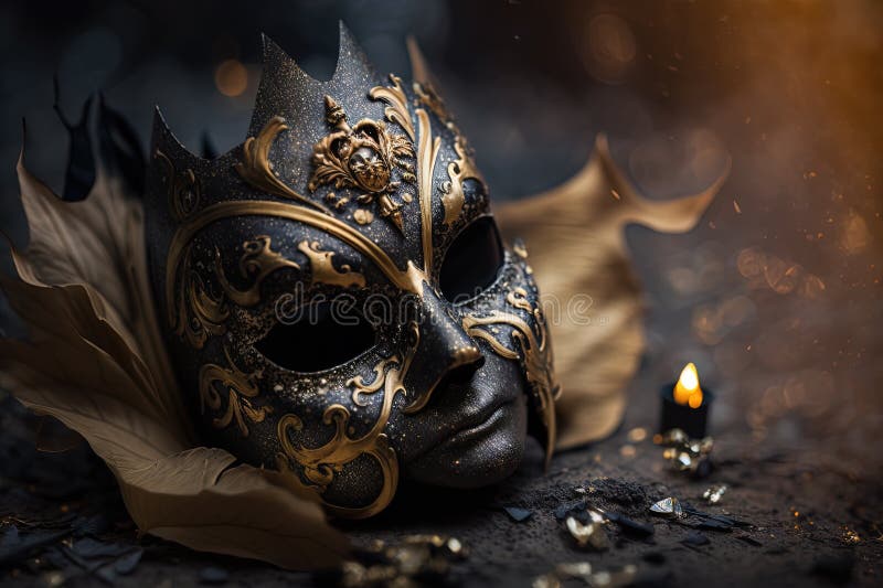 A Mask with a Candle on a Table Next To it. Stock Illustration ...