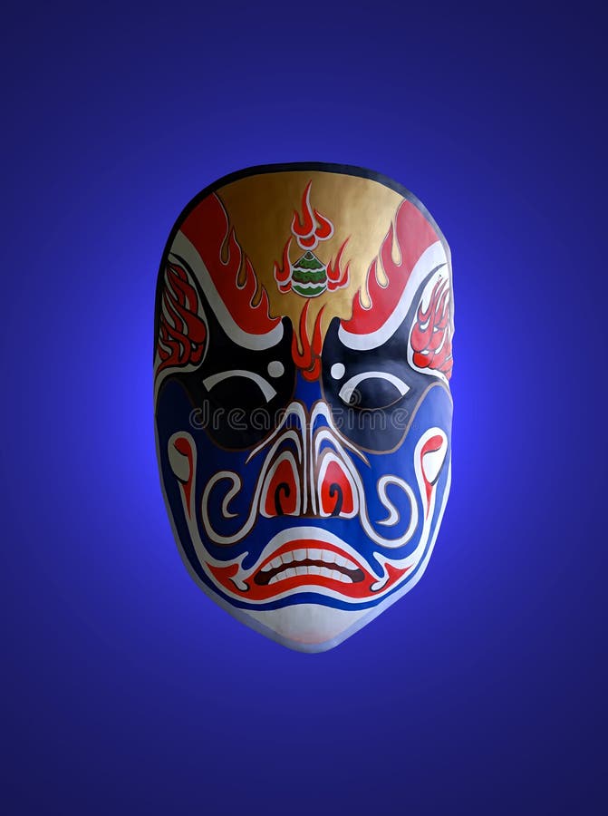 Mask of Chinese Opera with Blue Background Stock Image - Image of ...