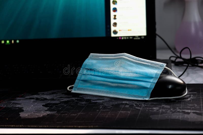 Mask Computer Workplace Background Stock Image - Image of corona ...