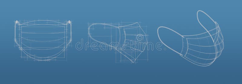 Mask 3d Blueprint Mesh Model on a Blue Background. Front View ...