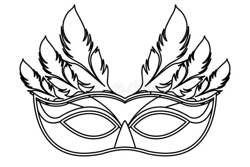 Mask with Feathers Black and White Stock Vector - Illustration of ...