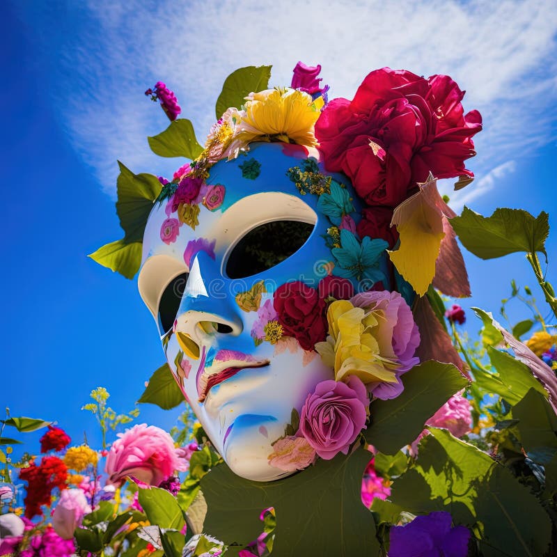 A Mask with Flowers on it is in a Field of Flowers Stock Illustration ...