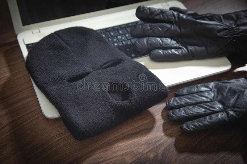 Mask, Gloves and Laptop Computer on the Table Stock Image - Image of ...