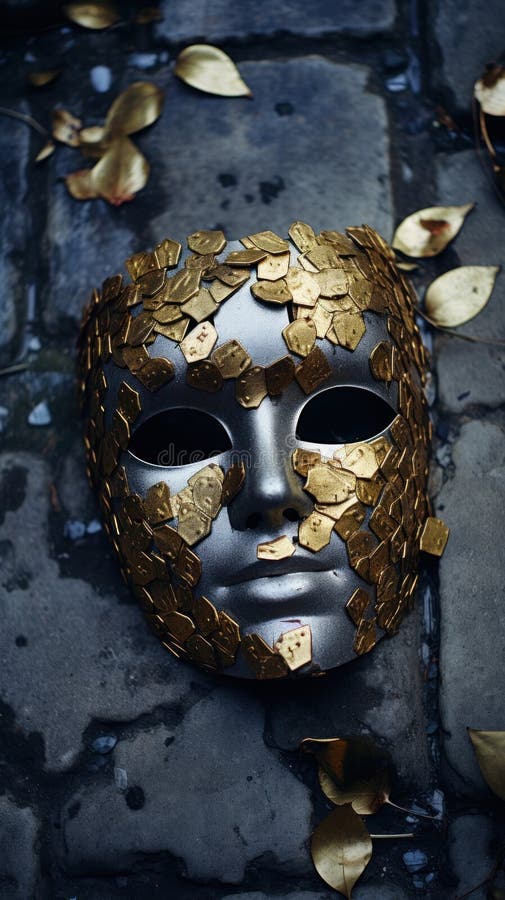 A Mask with Gold Pieces on it Stock Illustration - Illustration of gold ...