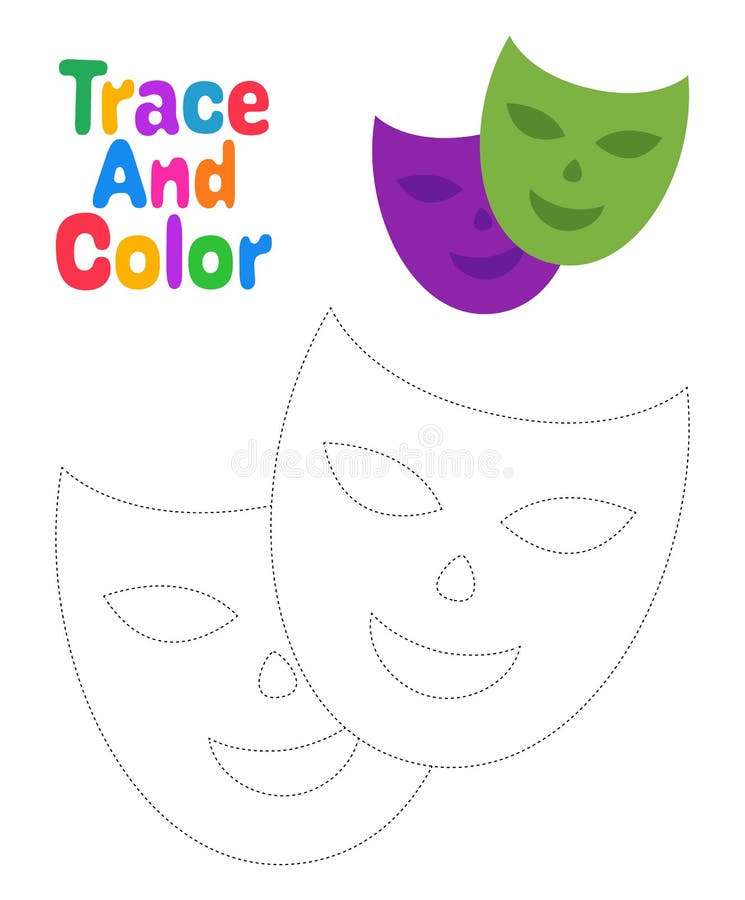 Mask Happy Sad Tracing Worksheet for Kids Stock Vector - Illustration ...