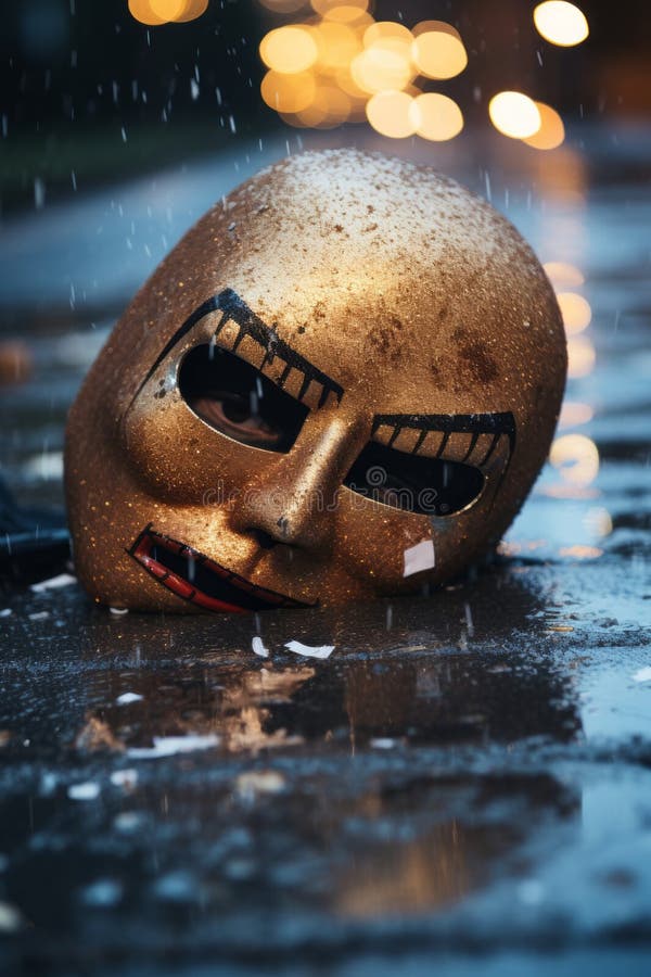 A Mask Laying on the Ground in the Rain Stock Illustration ...
