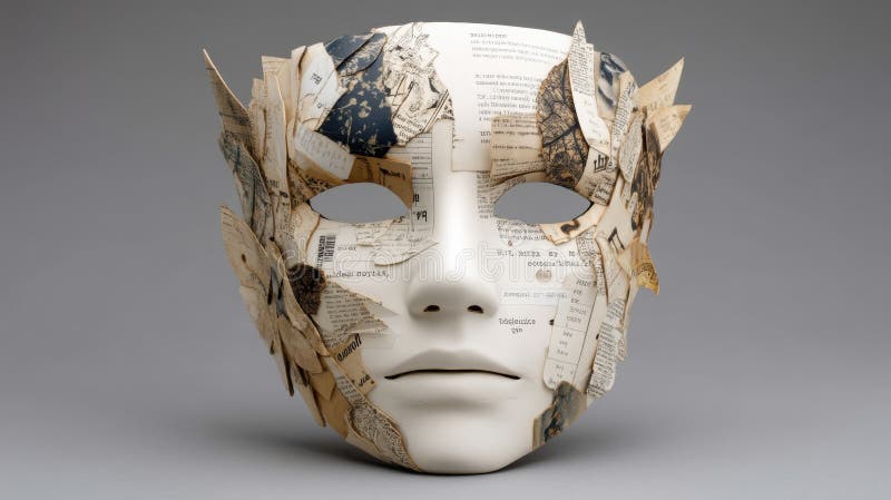 Mask Made of Paper Fragments with Text Creates Mysterious Expression ...
