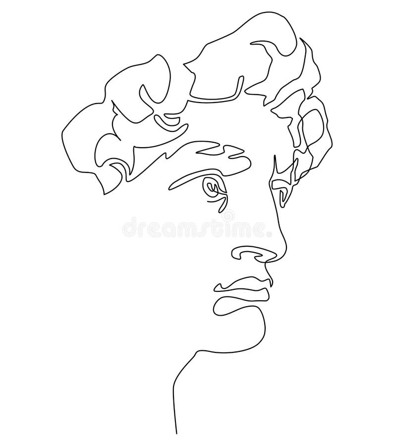 Mask of Michelangelo`s David. Portrait of a Young Man. Continuous Line ...