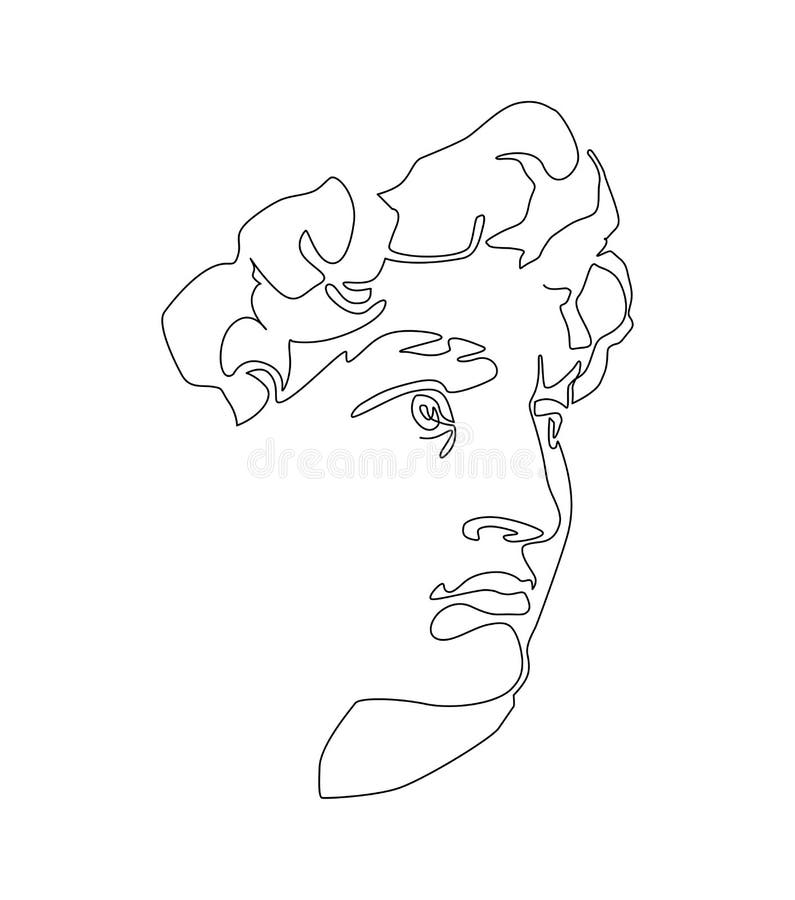 Mask of Michelangelo`s David. Portrait of a Young Man. Continuous Line ...