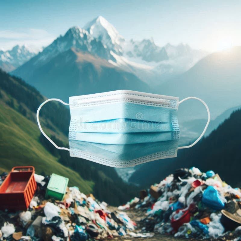 Mask in the Mountains Against the Background of a Garbage Dump. Stock ...