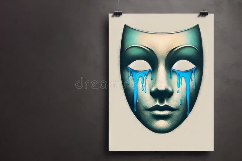 A Mask with Painted Tears As a Symbol of Sadness. Space for Text. Stock ...