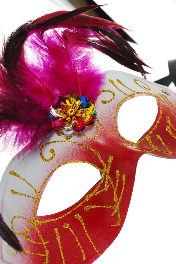 Red Carnival Mask with Confetti and Streamer Stock Photo - Image of ...