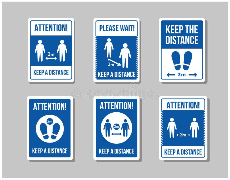 Attention, Keep Social Distance Sign Set. Stop Covid-19 Infection ...