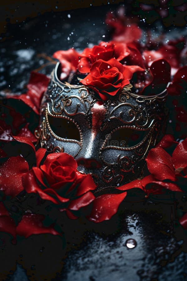 A Mask and a Rose on a Black Background Stock Image - Image of canal ...