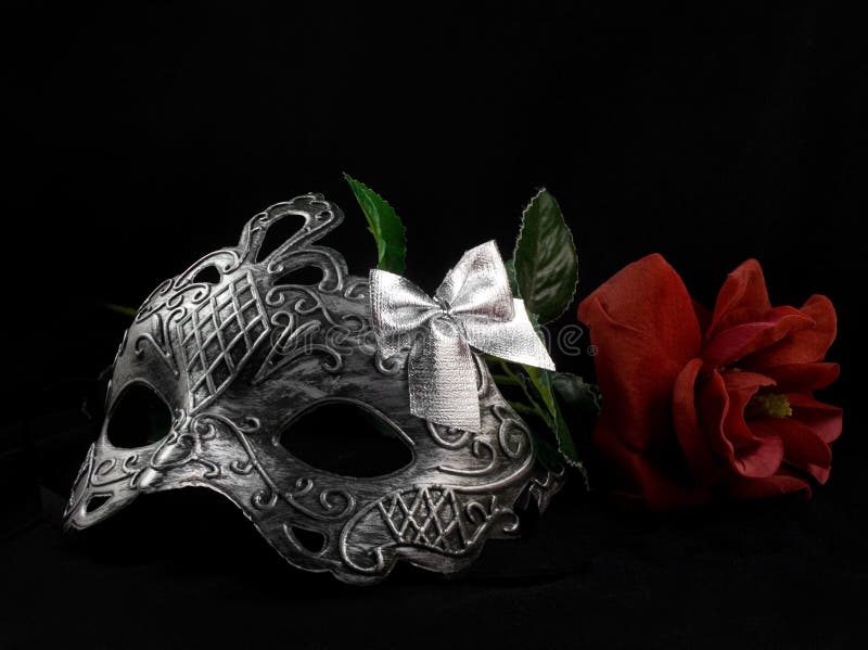 Black Carnival Mask with Red Rose Petals Stock Photo - Image of ...