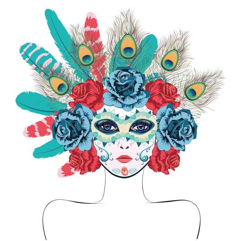 Mask with Roses and Feathers Stock Vector - Illustration of vintage ...