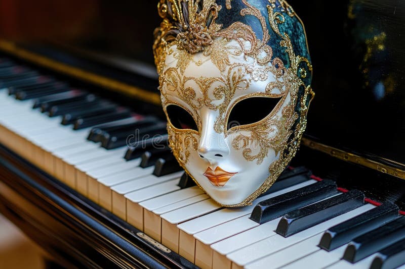 A Mask Sitting on Top of a Piano Keyboard Stock Image - Image of piano ...