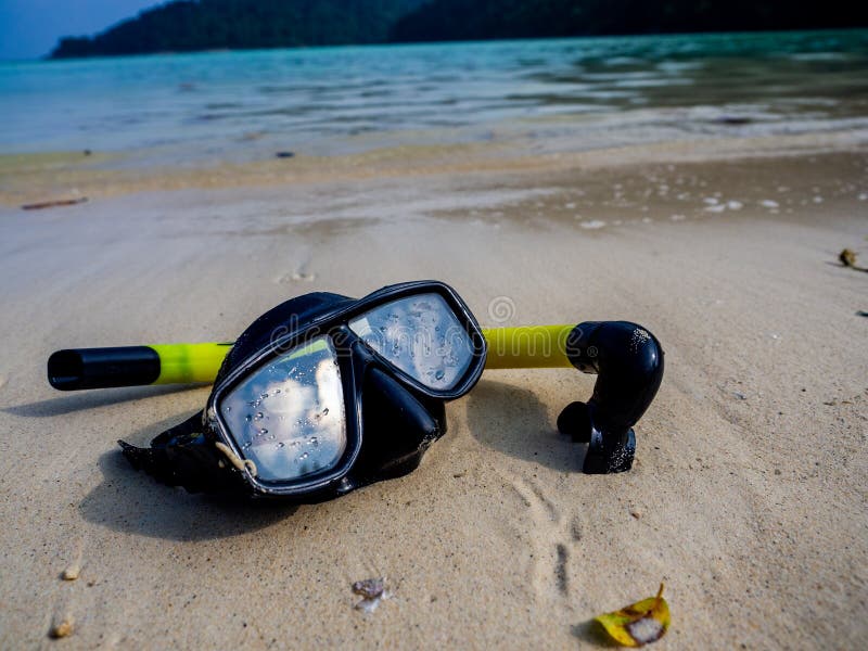Diving Snorkel and Mask Isolated on the Beach Stock Photo - Image of ...