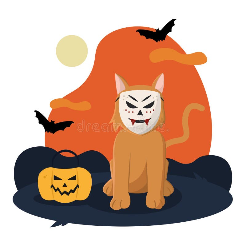 Masked Cat with Candy. Vector Stock Vector - Illustration of halloween ...