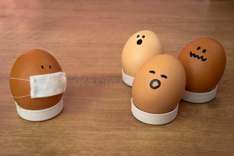 Masked Chicken Easter Egg. Scared Eggs Avoid Coronavirus Infected Stock ...