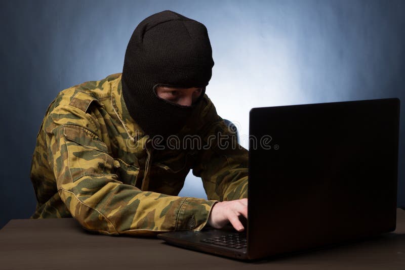 Masked Cyber Terrorist Hacking Army Intelligence Stock Image - Image of ...