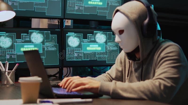 Masked Cyber Thief Hacking Computer Network at Night Stock Video ... Masked Cyber Thief Hacking Computer Network at Night Stock Video ...