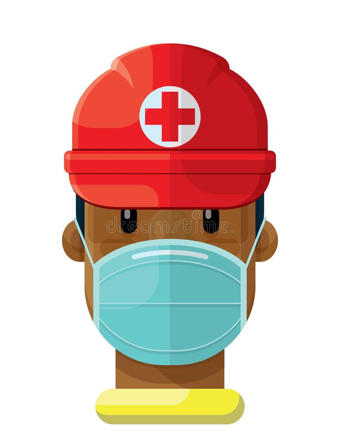 Masked Emergency Medical First Responder Flat Vector Illustration Icon ...