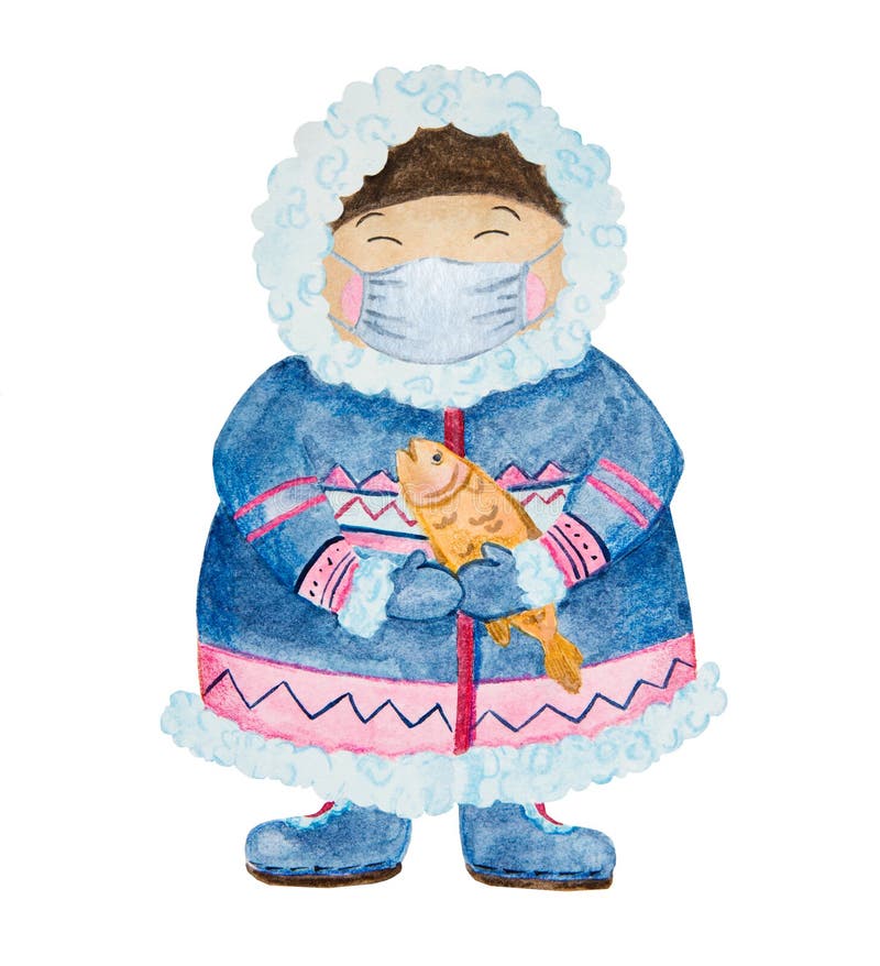 Masked Eskimo Boy in Quarantine. Stock Illustration - Illustration of ...