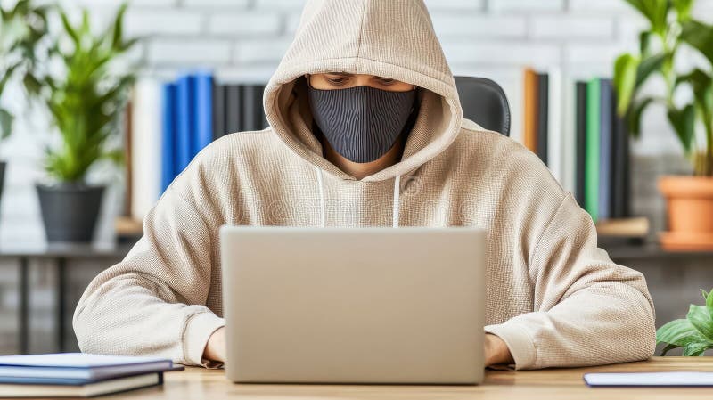 Masked Figure Behind Laptop Anonymity and the Digital Age Work from ...
