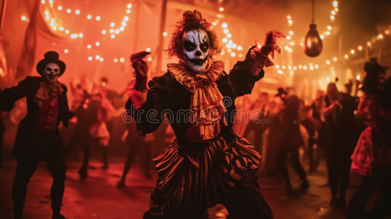 A Masked Figure Dancing at a Halloween Party Stock Illustration ...