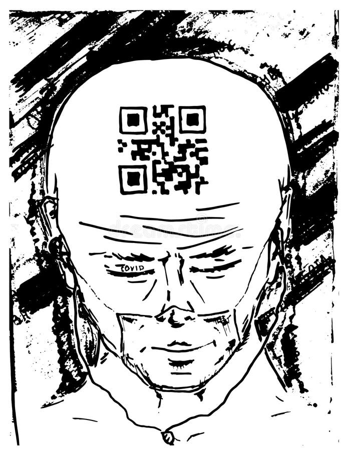 Masked Girl with a Qr Code on Her Face, Control Over a Man Stock Vector ...