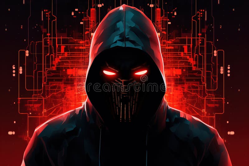 Masked Hacker with Glowing Eyes Stock Illustration - Illustration of ...