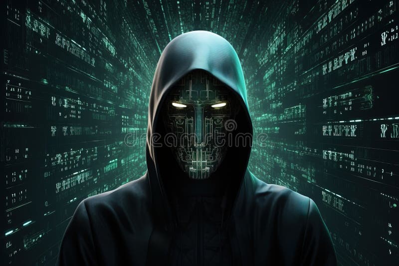 Masked Hacker with Glowing Eyes Stock Illustration - Illustration of ...