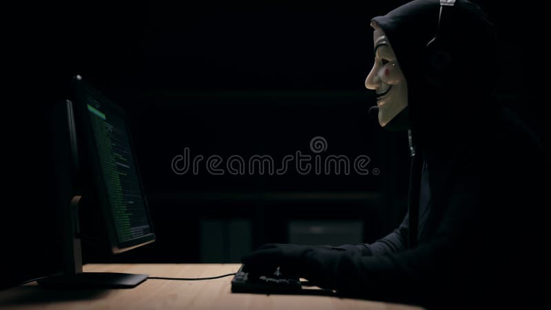 Hacker Typing Keyboard With Hologram Screen And Breaks Into The