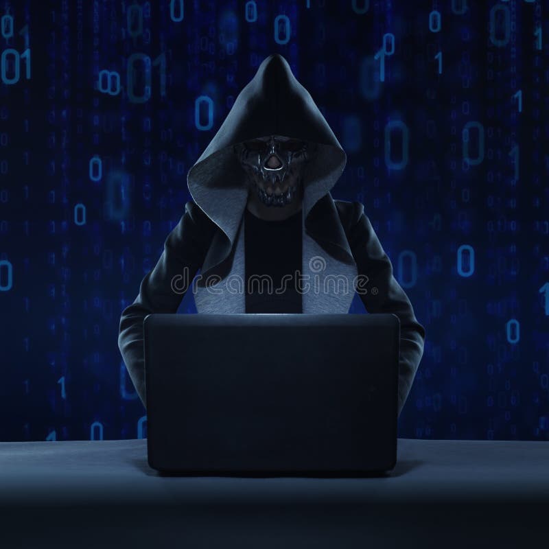 Masked Hacker Using Smartphone. Hacking the Internet. Stock Image ...