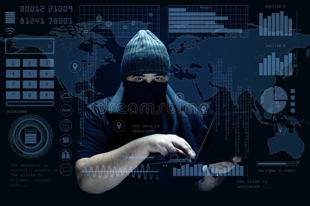 Cyber Hacker with Laptop and Digital HUD Interface Stock Image - Image ...